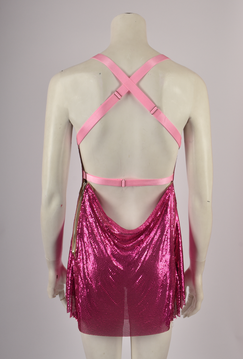 BRIGHT PINK CHAINMAIL COWL NECK MINI DRESS – Found And Vision